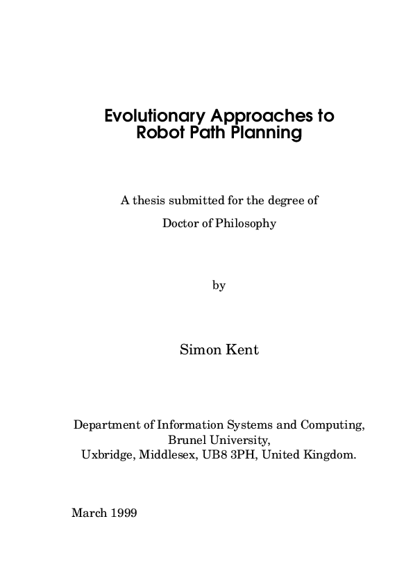 (PDF) Evolutionary Approaches to Robot Path Planning