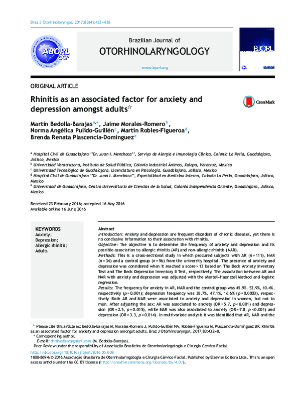 (PDF) Rhinitis as an associated factor for anxiety and depression ...
