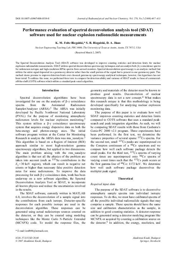 Pdf Performance Evaluation Of Spectral Deconvolution Analysis Tool Sdat Software Used For