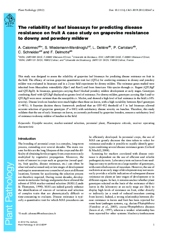 (PDF) The reliability of leaf bioassays for predicting disease resistance on fruit: a case study ...