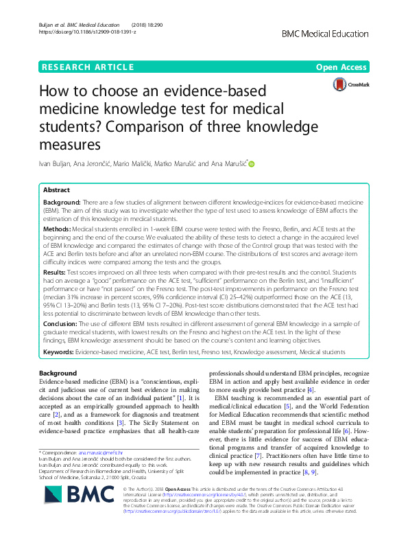 (PDF) How to choose an evidence-based medicine knowledge test for ...