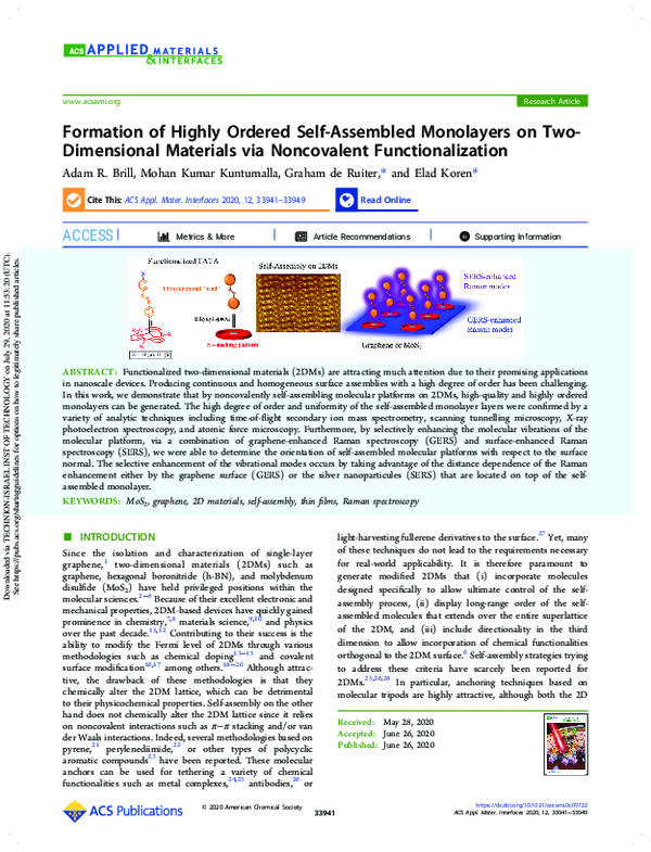 (PDF) Formation of Highly Ordered Self-Assembled Monolayers on Two-Dimensional Materials via ...