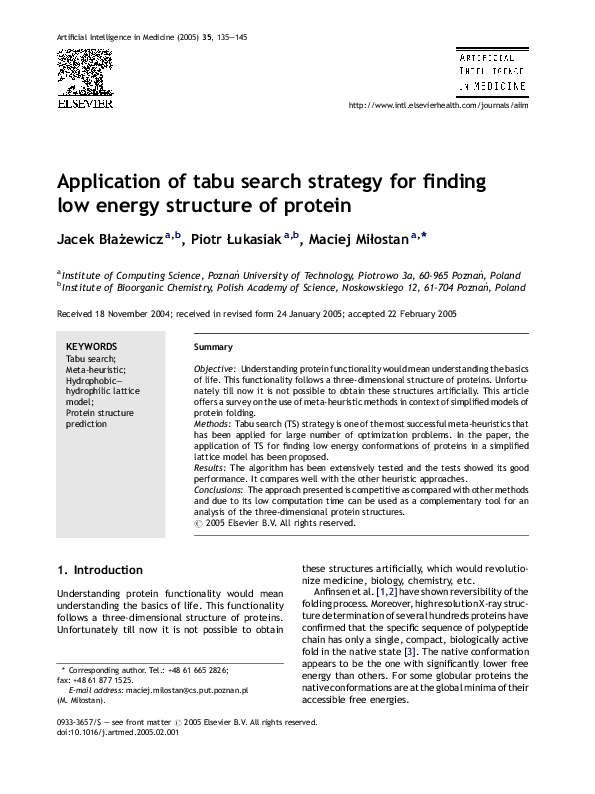 (PDF) Application of tabu search strategy for finding low energy ...