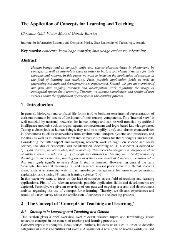 (PDF) The Application of Concepts for Learning and Teaching