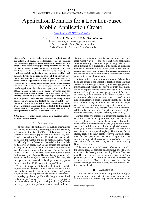 (PDF) Application Domains for a Location-based Mobile Application Creator