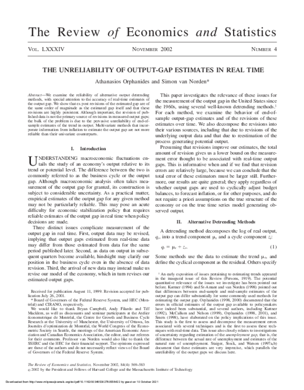 Pdf The Unreliability Of Output Gap Estimates In Real Time