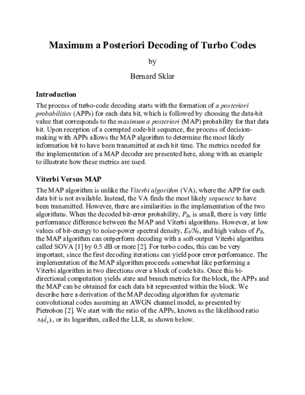 Pdf Maximum A Posteriori Decoding Of Turbo Codes 