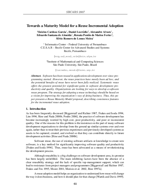 (PDF) Towards a Maturity Model for a Reuse Incremental Adoption