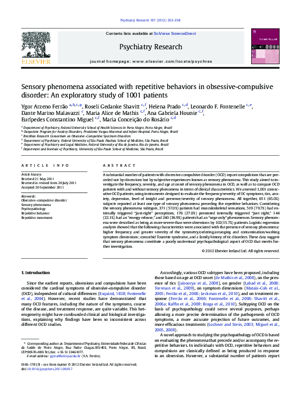 (PDF) Sensory phenomena associated with repetitive behaviors in ...