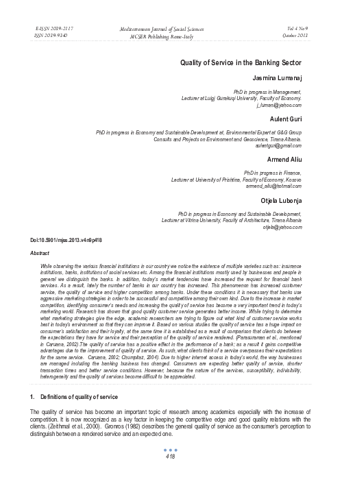 (PDF) Quality of Service in the Banking Sector