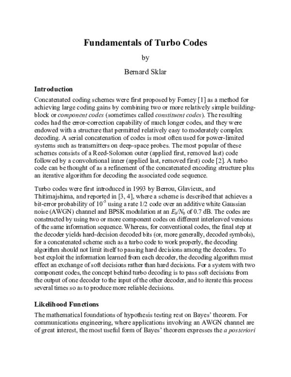(PDF) Fundamentals of Turbo Codes
