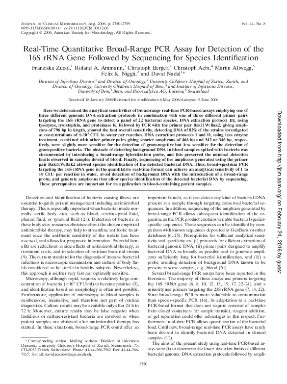 (PDF) Real-Time Quantitative Broad-Range PCR Assay for Detection of the ...