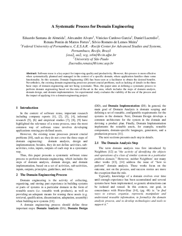 (PDF) A Systematic Process for Domain Engineering