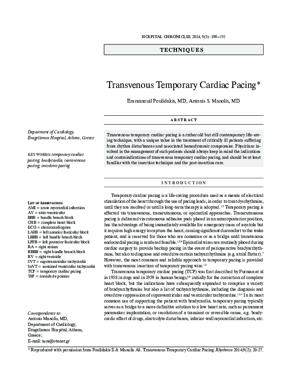 (PDF) Transvenous Temporary Cardiac Pacing