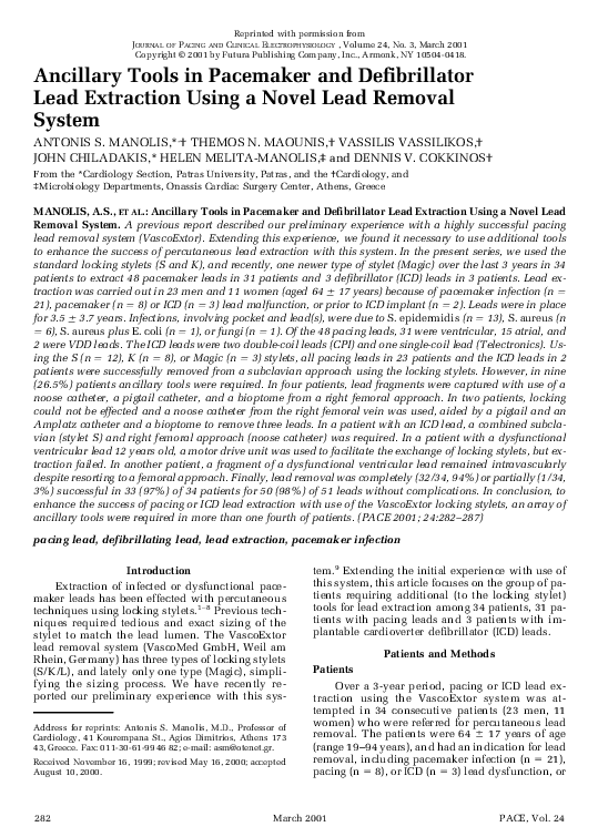 (PDF) Ancillary Tools in Pacemaker and Defibrillator Lead Extraction ...