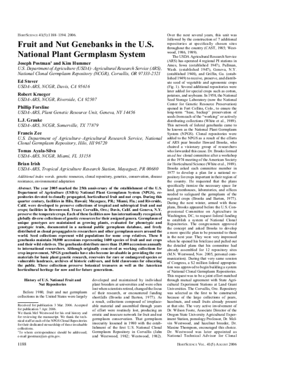 (PDF) Fruit and Nut Genebanks in the U.S. National Plant Germplasm System