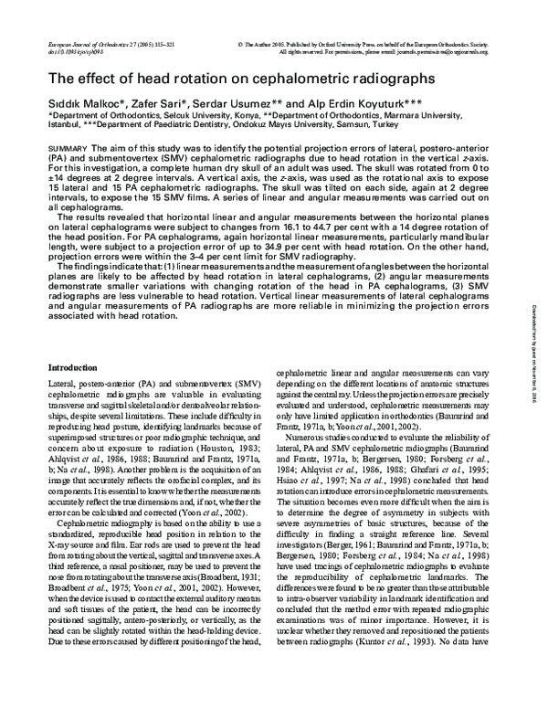 (PDF) The effect of head rotation on cephalometric radiographs