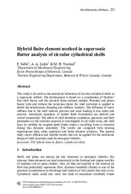 Pdf Hybrid Finite Element Method In Supersonic Flutter Analysis Of