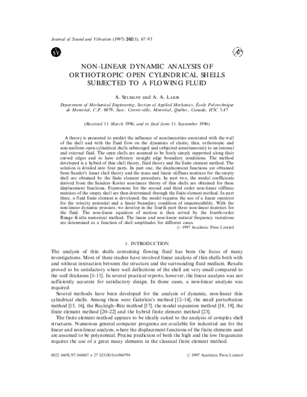 Pdf Non Linear Dynamic Analysis Of Orthotropic Open Cylindrical