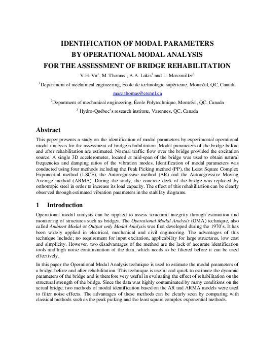 (PDF) Identification of modal parameters by experimental operational modal analysis for the ...