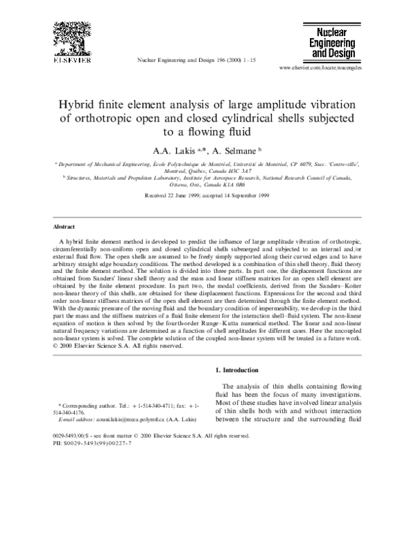 Pdf Hybrid Finite Element Analysis Of Large Amplitude Vibration Of Orthotropic Open And Closed