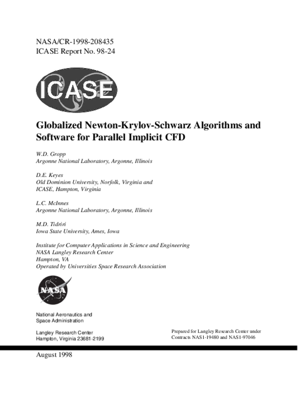 (PDF) Globalized Newton-Krylov-Schwarz Algorithms and Software for Parallel Implicit CFD