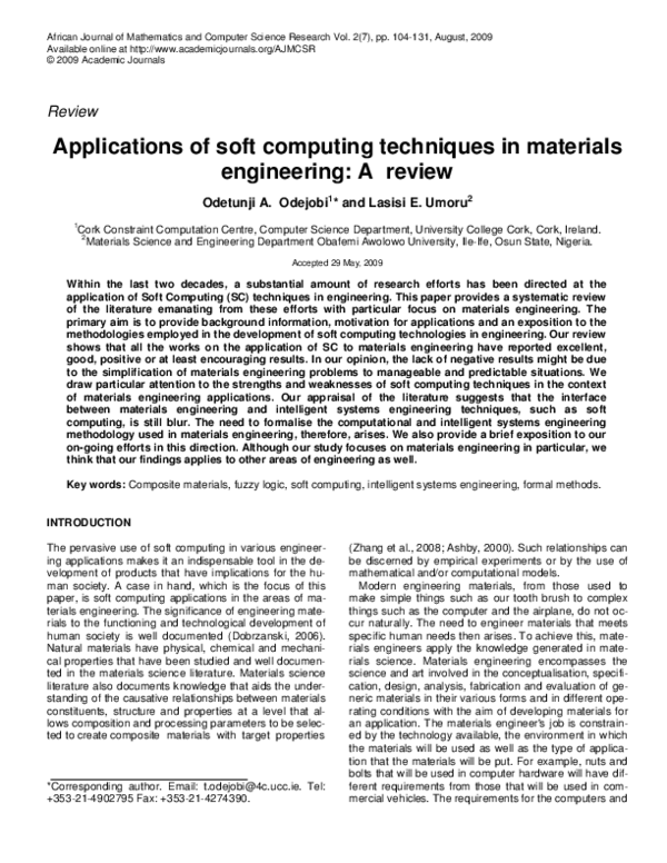 Pdf Applications Of Soft Computing Techniques In Materials