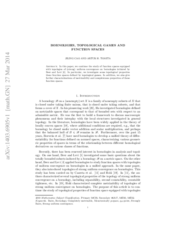 (PDF) Bornologies, topological games and function spaces