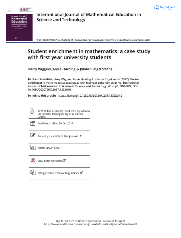 (PDF) Student enrichment in mathematics: a case study with first year ...