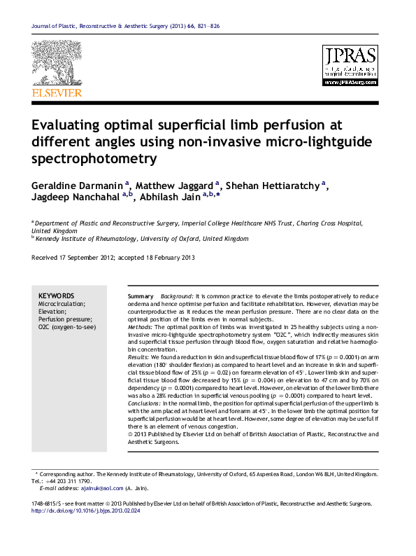 (PDF) Evaluating optimal superficial limb perfusion at different angles ...