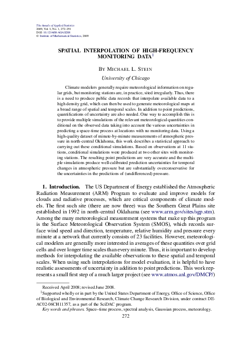 Pdf Spatial Interpolation Of High Frequency Monitoring Data