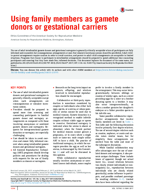 (PDF) Using family members as gamete donors or gestational carriers