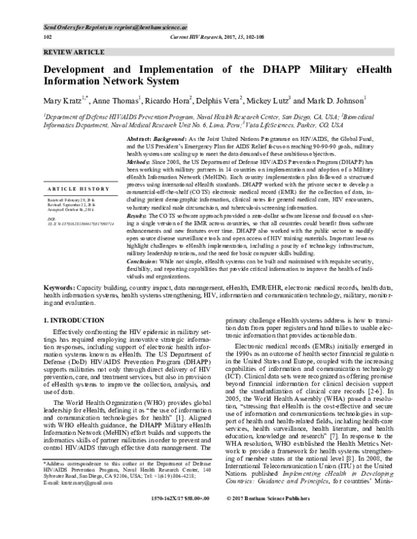(PDF) Development and Implementation of the DHAPP Military eHealth ...