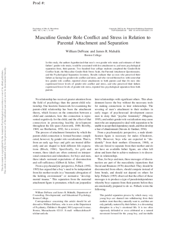 (PDF) Masculine Gender Role Conflict and Stress in Relation to Parental Attachment and Separation