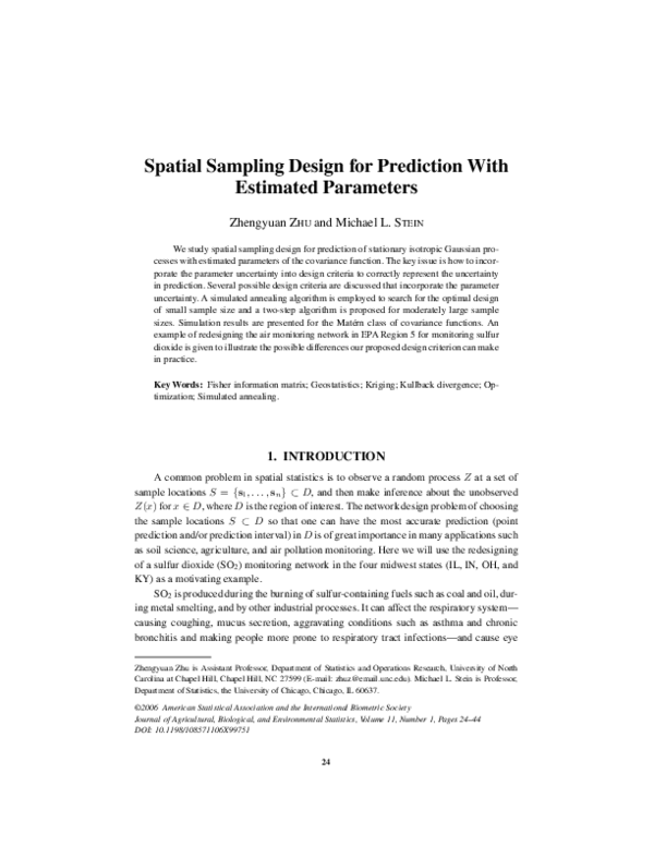Pdf Spatial Sampling Design For Prediction With Estimated Parameters
