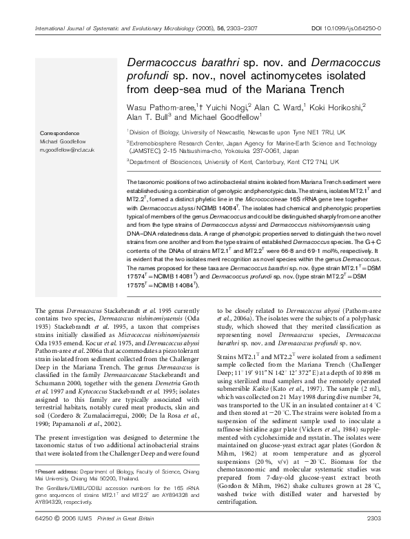 (PDF) Dermacoccus barathri sp. nov. and Dermacoccus profundi sp. nov ...