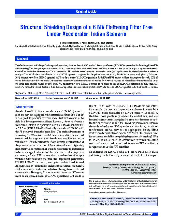 (PDF) Structural shielding design of a 6 MV flattening filter free ...