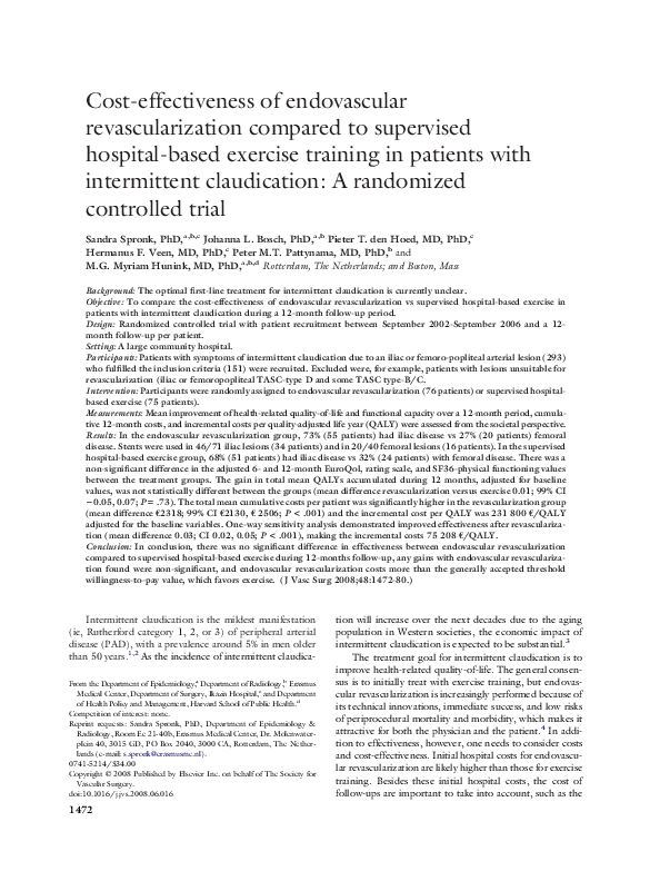 (PDF) Cost-effectiveness of endovascular revascularization compared to ...