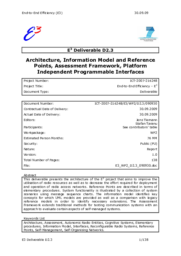 (PDF) Architecture, Information Model and Reference Points, Assessment ...