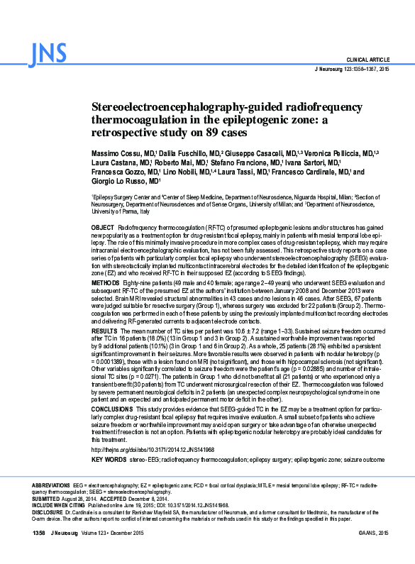 (PDF) Stereoelectroencephalography-guided radiofrequency thermocoagulation in the epileptogenic ...