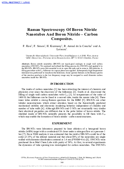 (PDF) Raman Spectroscopy Of Boron Nitride Nanotubes And Boron Nitride ...