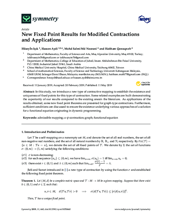 Pdf New Fixed Point Results For Modified Contractions And Applications
