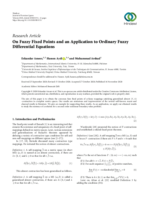 (PDF) On Fuzzy Fixed Points and an Application to Ordinary Fuzzy Differential Equations