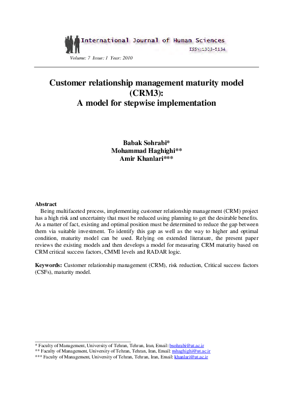 (PDF) Customer relationship management maturity model (CRM3): A model ...