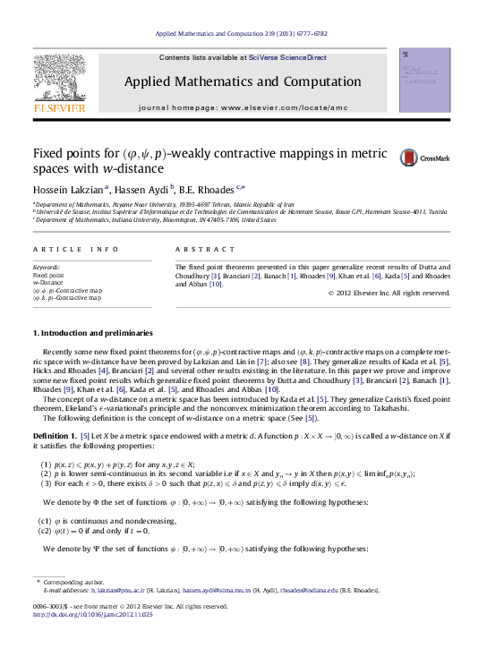 (PDF) Fixed points for -weakly contractive mappings in metric spaces ... (PDF) Fixed points for -weakly contractive mappings in metric spaces ...