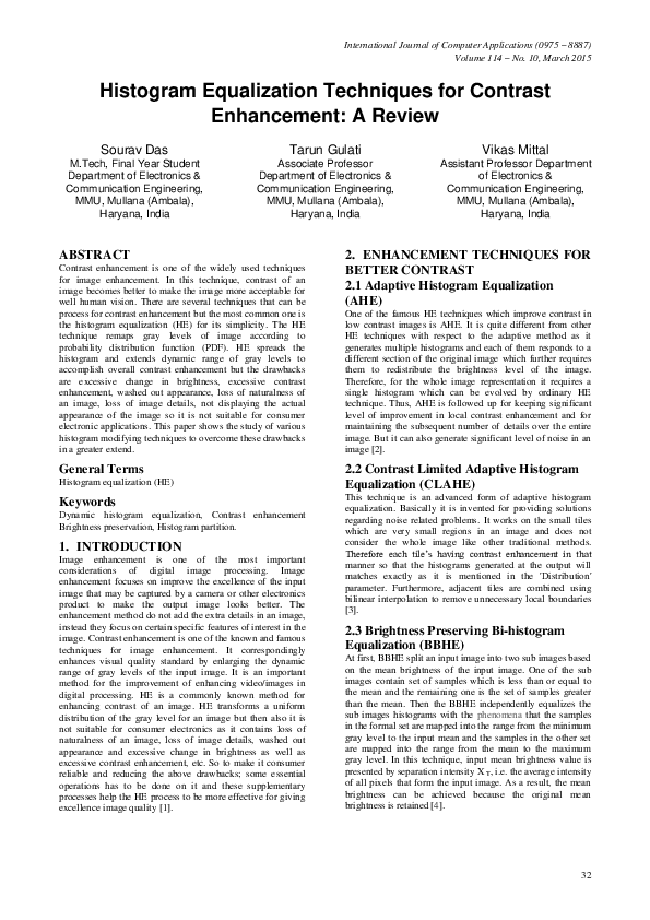 Pdf Histogram Equalization Techniques For Contrast Enhancement A Review