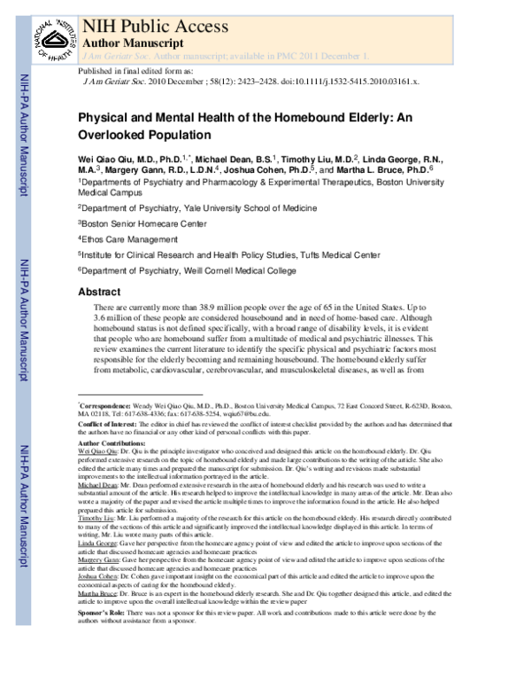 (PDF) Physical and Mental Health of Homebound Older Adults: An ...