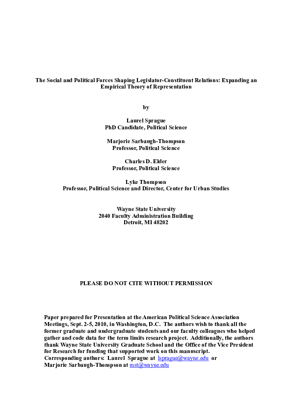 (PDF) The Social and Political Forces Shaping Legislator-Constituent ...