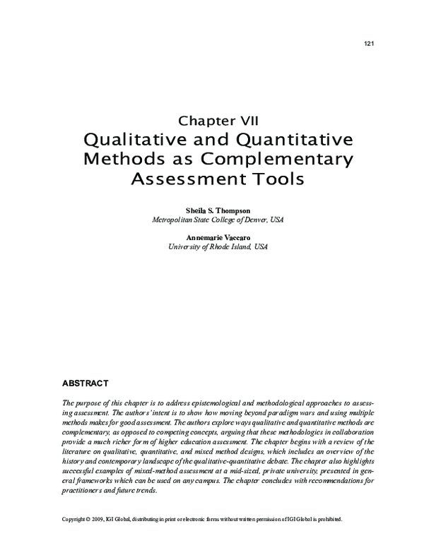 (PDF) Qualitative and Quantitative Methods as Complementary Assessment ... (PDF) Qualitative and Quantitative Methods as Complementary Assessment ...