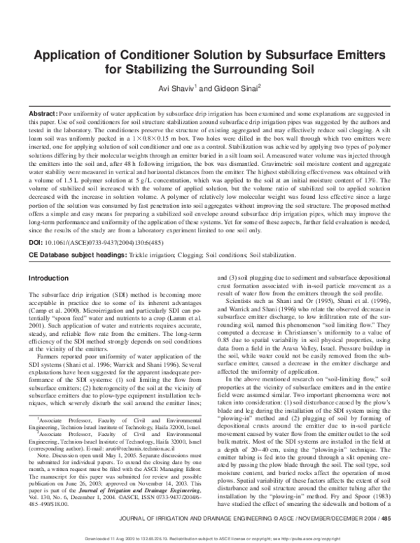 (PDF) Application of Conditioner Solution by Subsurface Emitters for ...